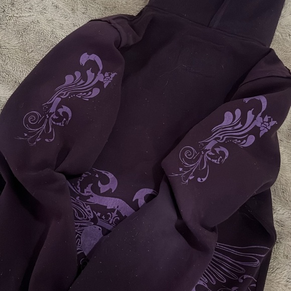 YMI | Tops | Purple Angel Wing Sweatshirt M Faux Fur Lined Hood Heart ...